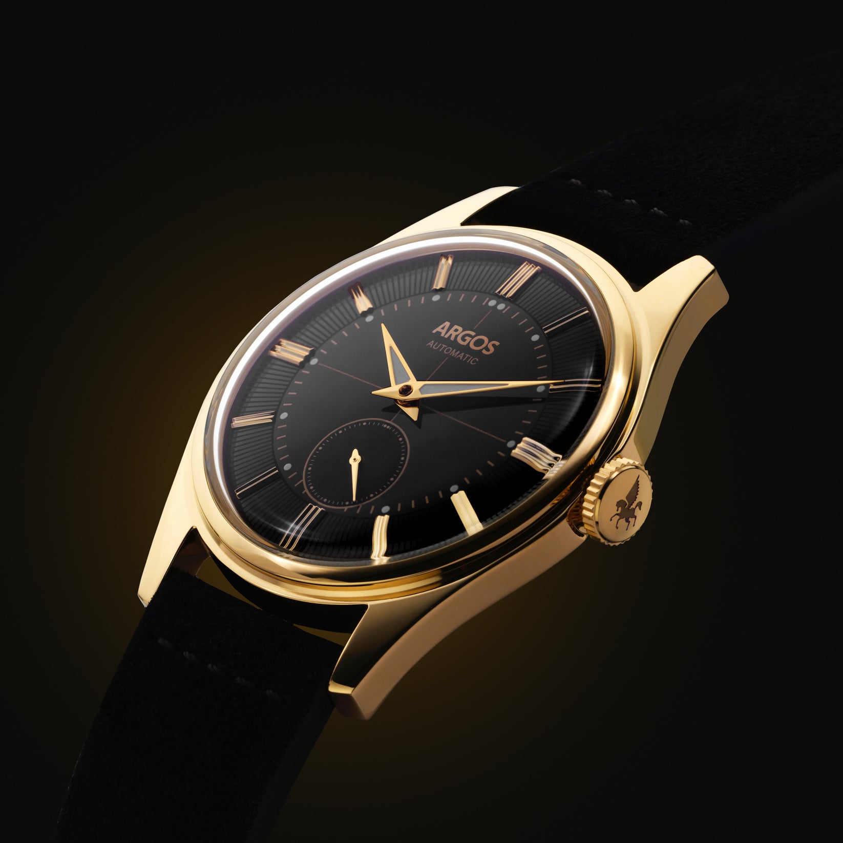 Argos Apollo III - Onyx Black Gold with Leather Strap