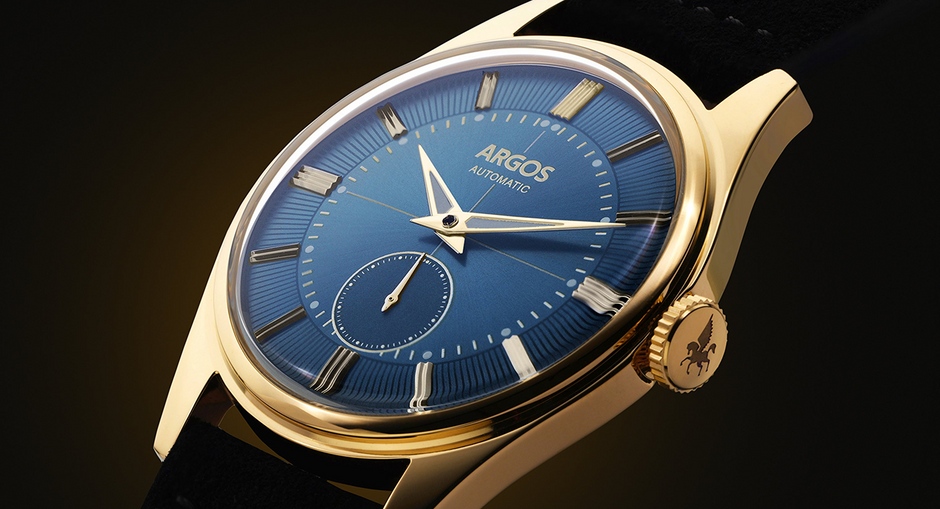 Argos Apollo III - Constellation Blue Gold with Italian Suede Leather Strap