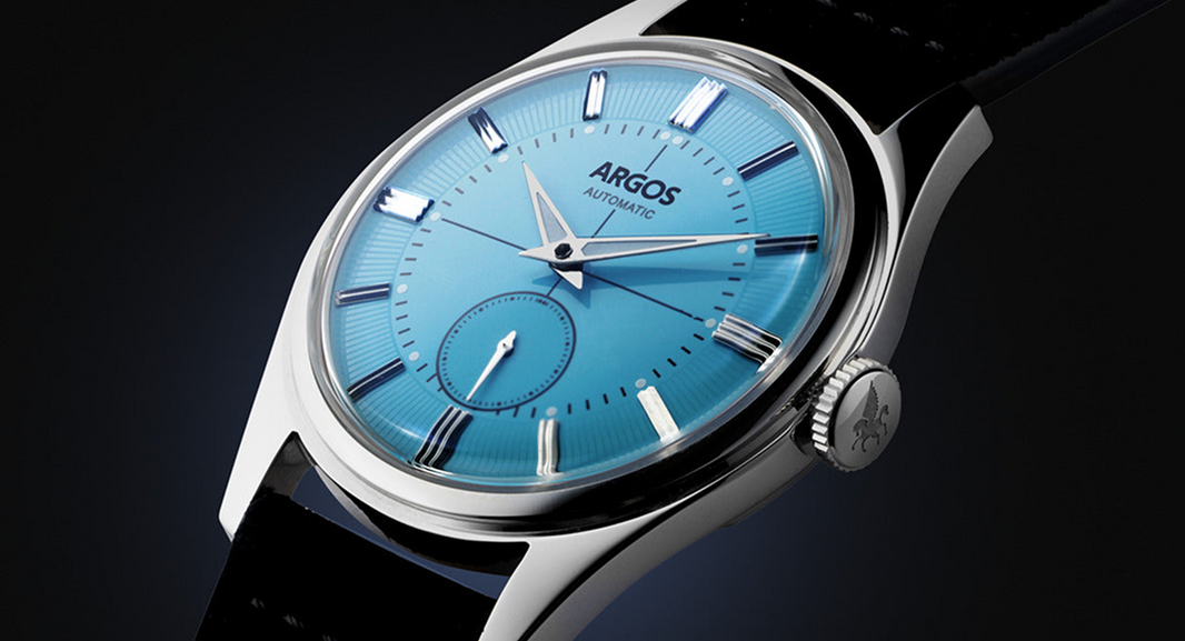 Argos Apollo III - Ice Blue Silver with Italian Suede Leather Strap