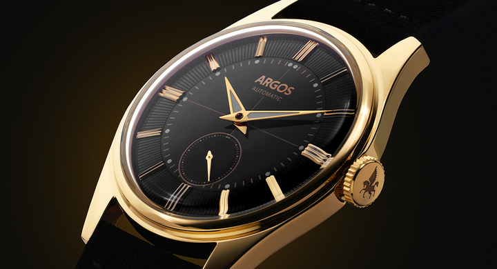Argos Apollo III - Onyx Black Gold with Leather Strap