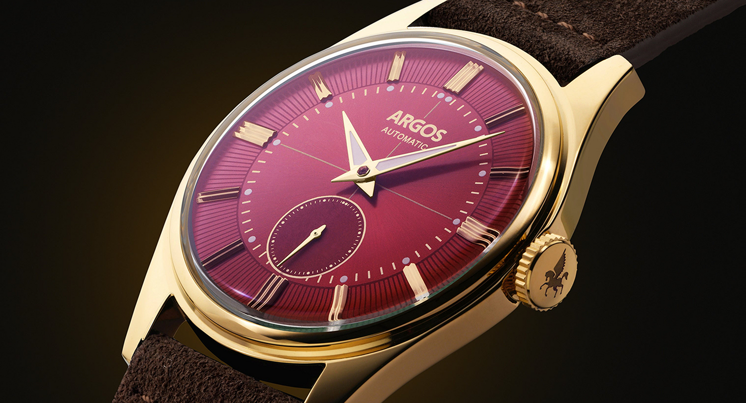 Argos Apollo III - Wine Red Gold with Italian Suede Leather Strap