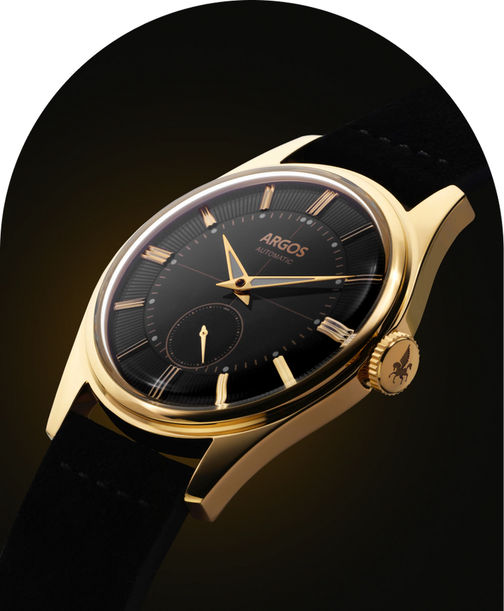Argos Apollo III - Onyx Black Gold with Leather Strap