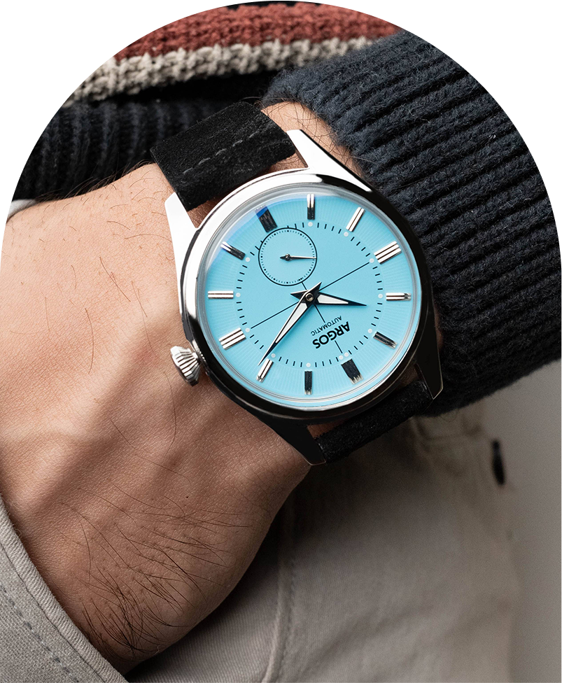 Argos Apollo III - Ice Blue Silver with Italian Suede Leather Strap