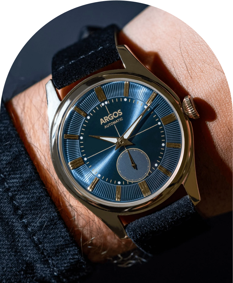 Argos Apollo III - Constellation Blue Gold with Italian Suede Leather Strap