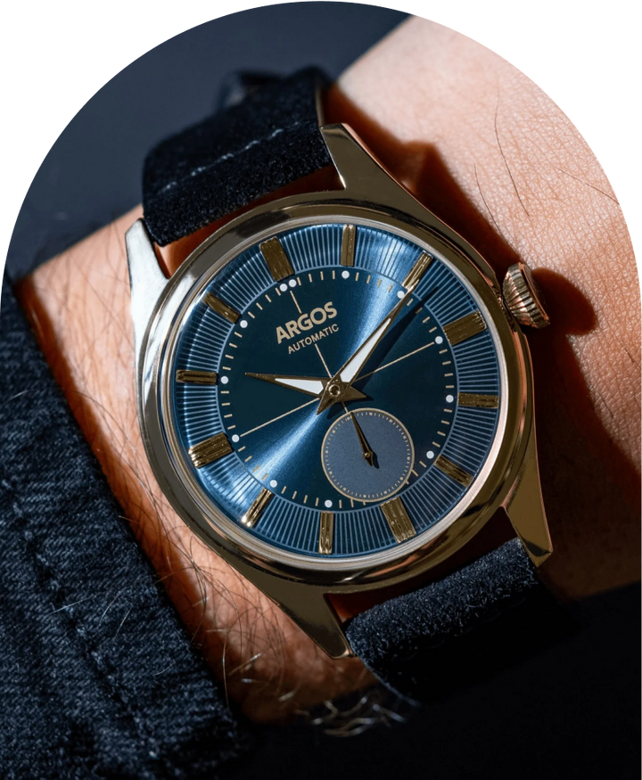Argos Apollo III - Constellation Blue Gold with Italian Suede Leather Strap