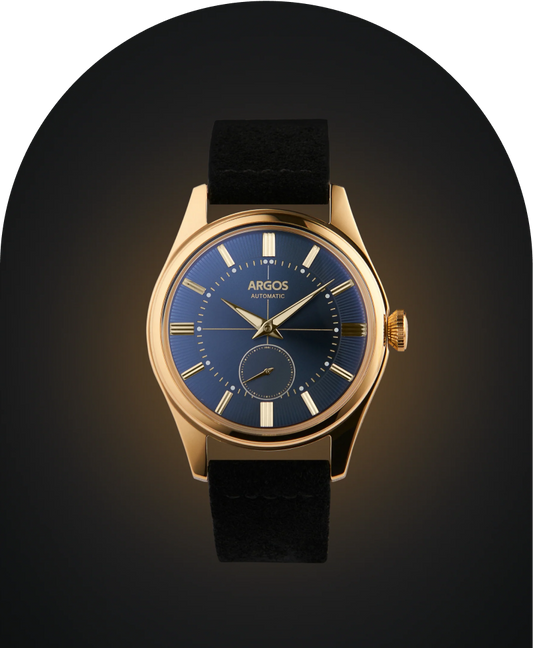 Argos Apollo III - Constellation Blue Gold with Italian Suede Leather Strap