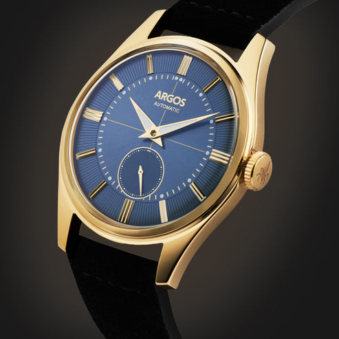 Argos Apollo III - Constellation Blue Gold with Italian Suede Leather Strap