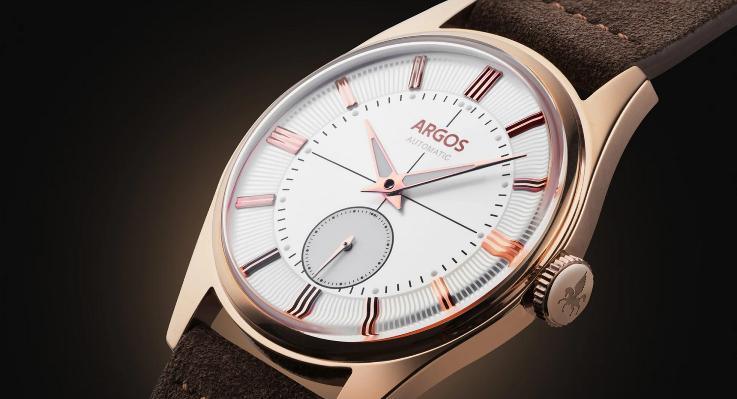 Argos Apollo III - Pearl White Rose Gold with Italian Suede Leather Strap