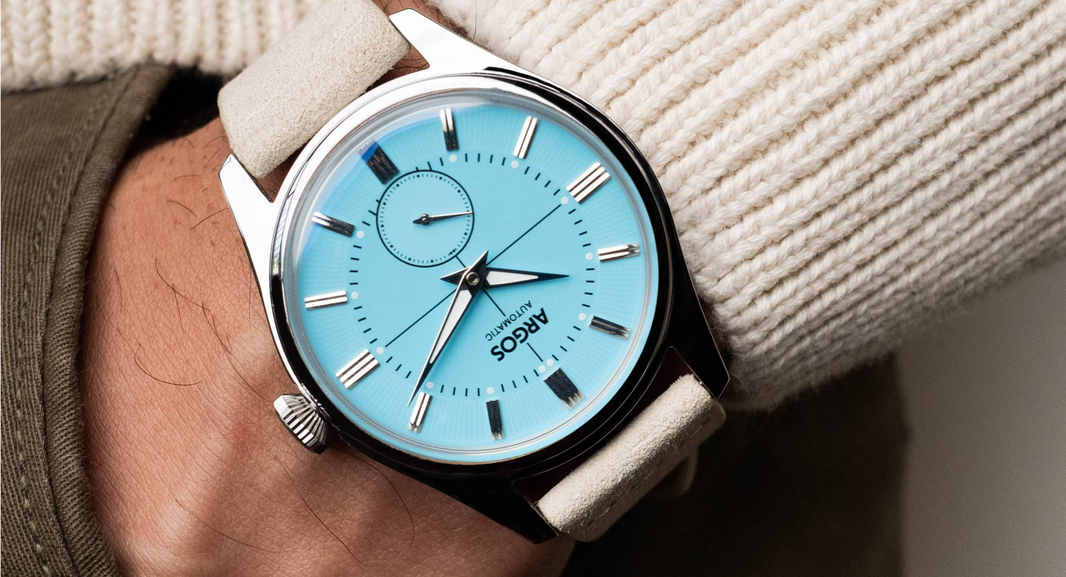 Argos Apollo III - Ice Blue Silver with Italian Suede Leather Strap