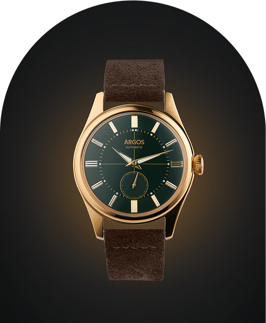 Argos Apollo III - Olive Green Gold with Italian Suede Leather Strap