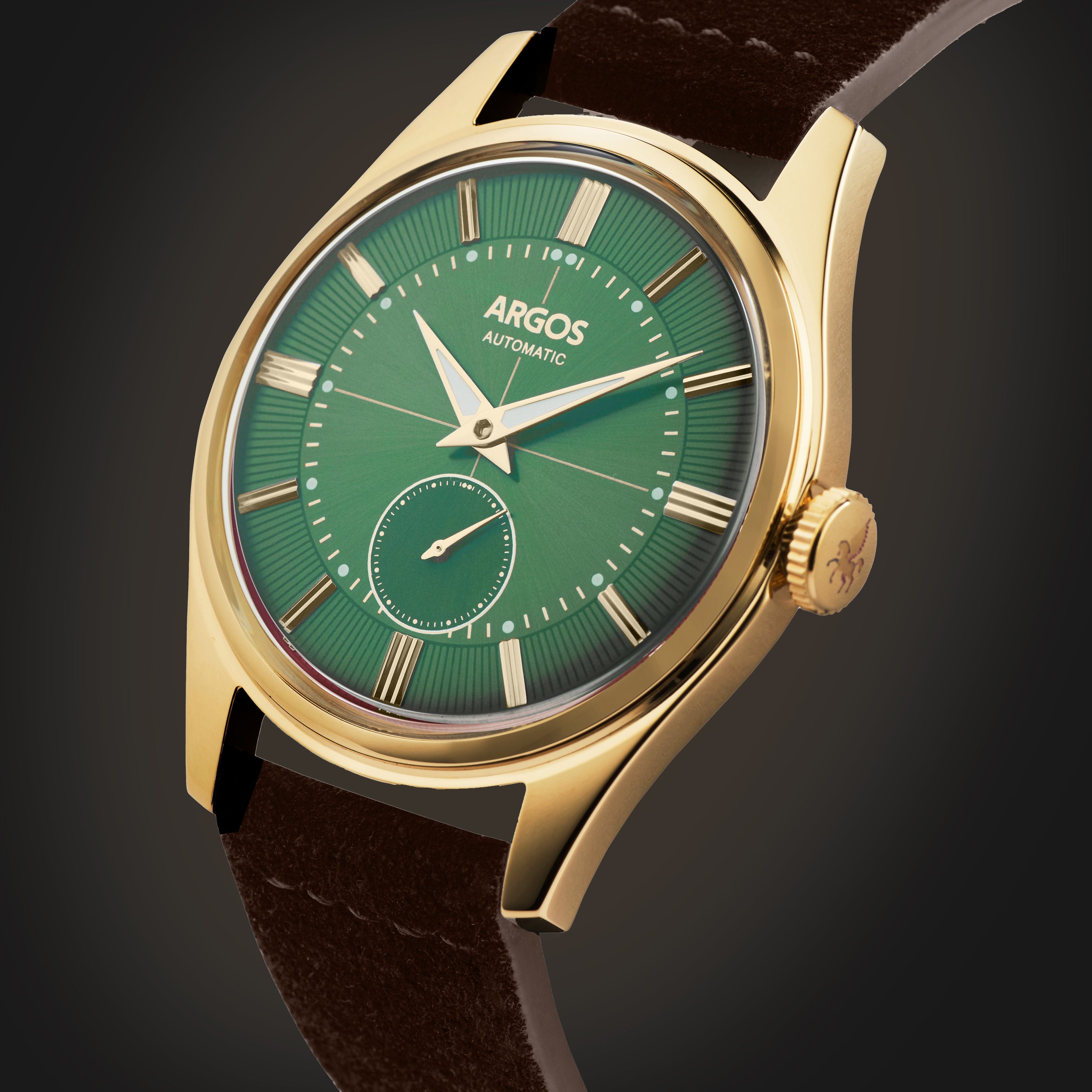 Argos Apollo III - Olive Green Gold with Italian Suede Leather Strap