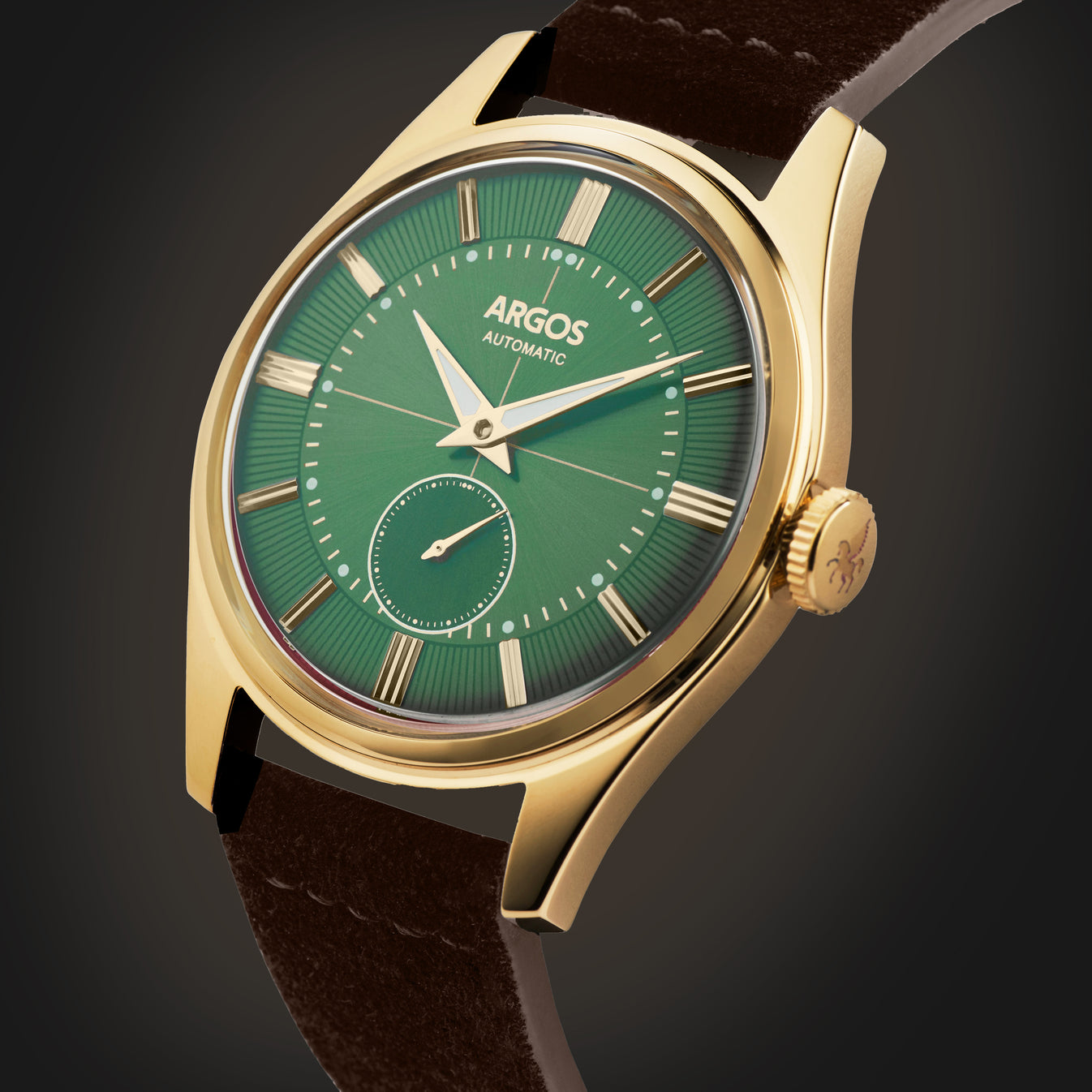 Argos Apollo III - Olive Green Gold with Italian Suede Leather Strap