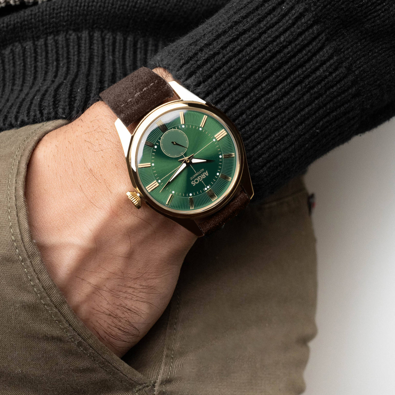 Argos Apollo III - Olive Green Gold with Italian Suede Leather Strap ...