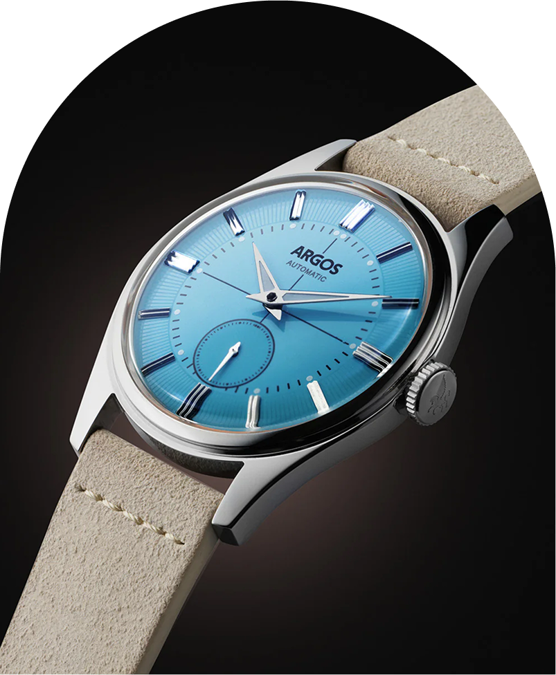 Argos Apollo III - Ice Blue Silver with Italian Suede Leather Strap