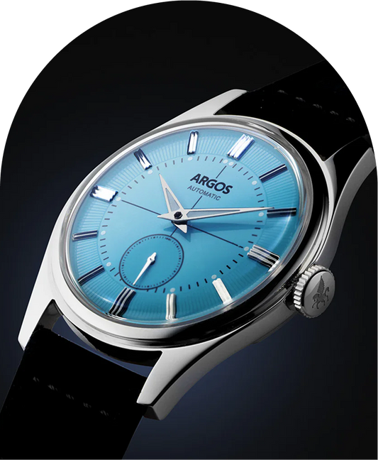 Argos Apollo III - Ice Blue Silver with Italian Suede Leather Strap