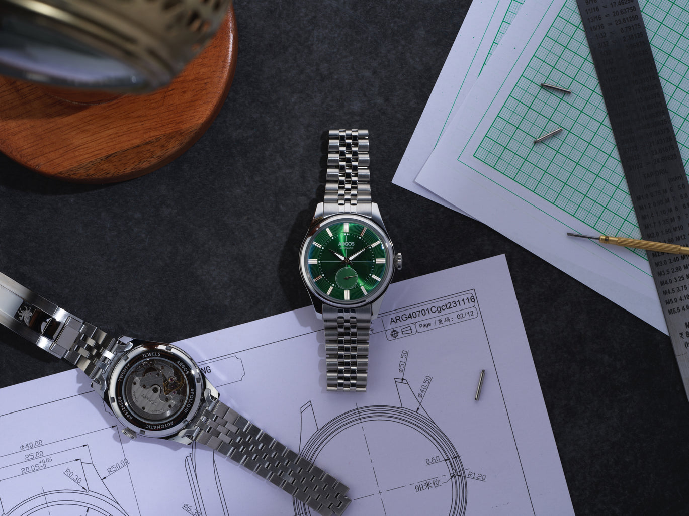 Argos Apollo III - Olive Green Silver with Jubilee Bracelet – Argos Watches