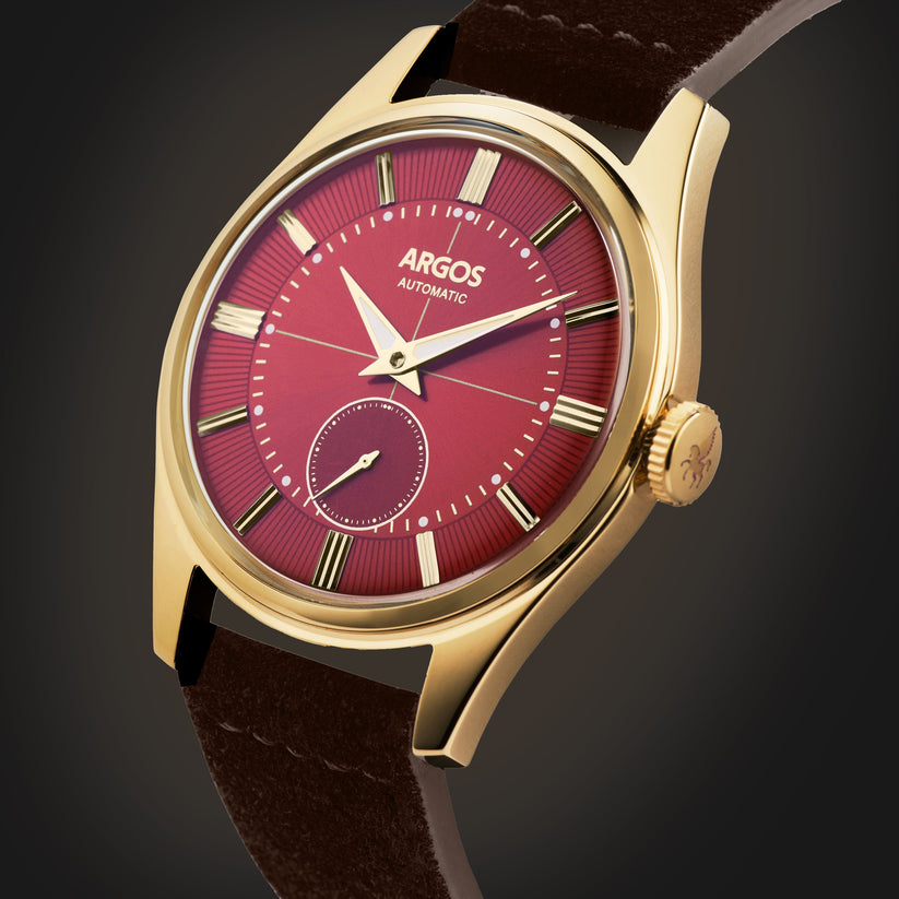 Argos Apollo III - Wine Red Gold with Italian Suede Leather Strap