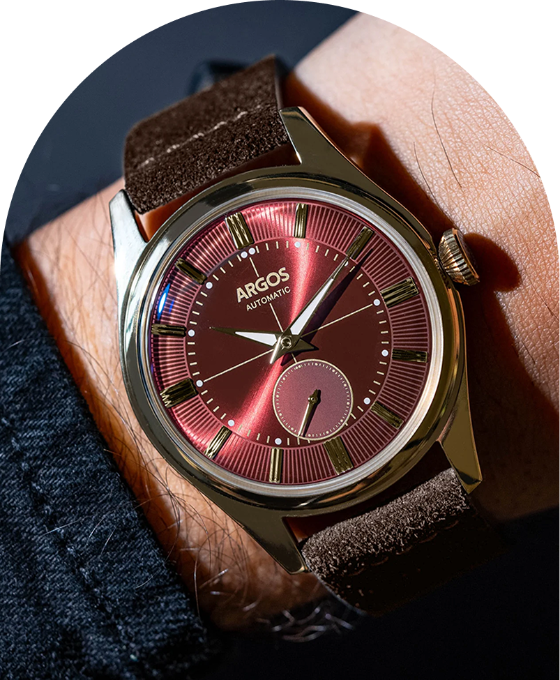 Argos Apollo III - Wine Red Gold with Italian Suede Leather Strap