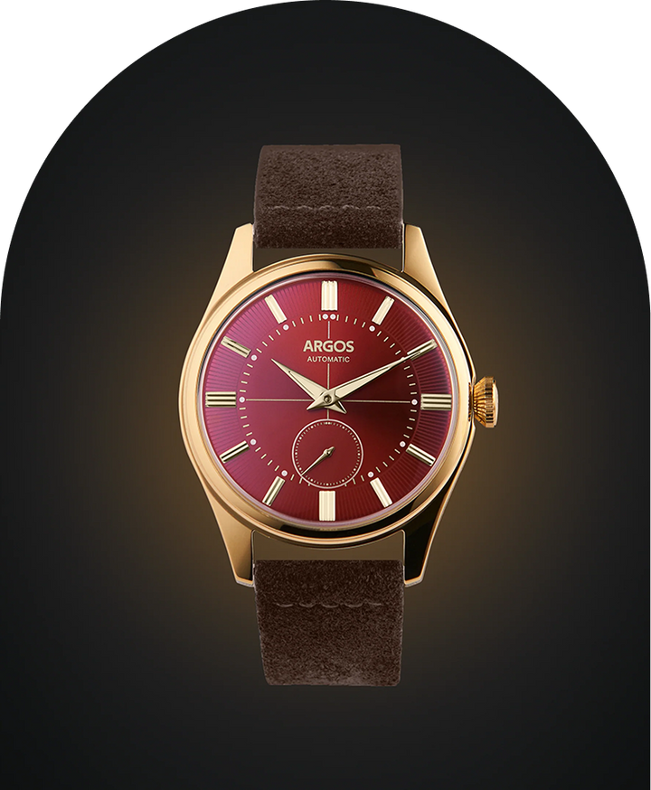 Argos Apollo III - Wine Red Gold with Italian Suede Leather Strap