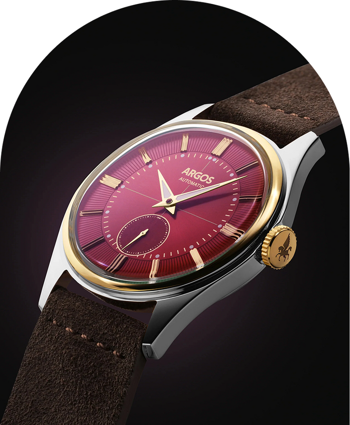 Argos Apollo III Wine Red Gold Two Tone with Italian Suede Strap