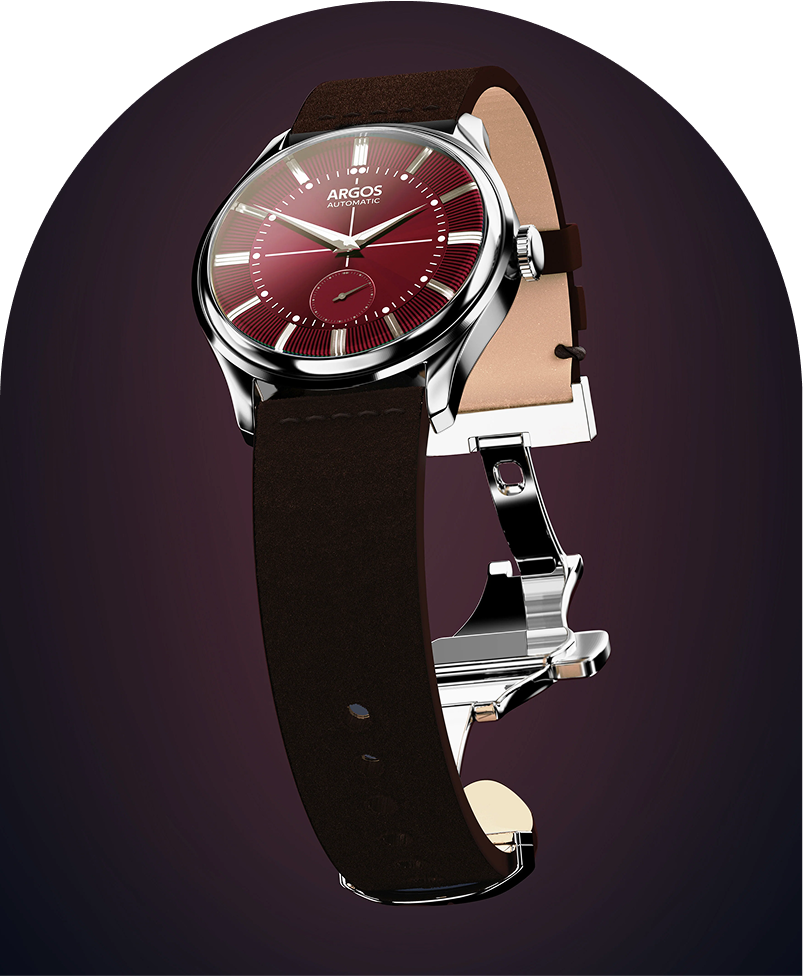 Argos Apollo III - Wine Red Silver with Italian Suede Leather Strap