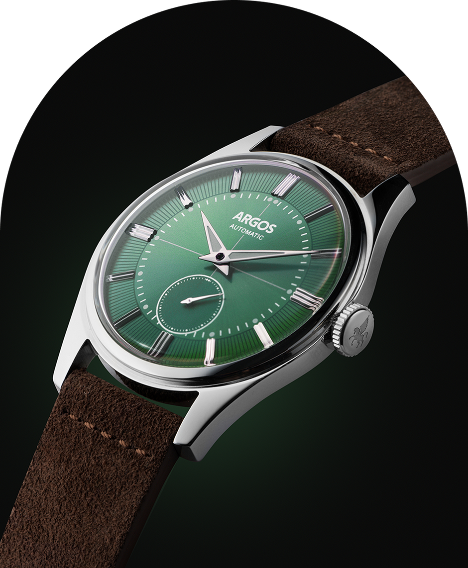 Argos Apollo III - Olive Green Silver with Italian Suede Leather Strap