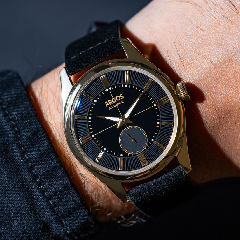 Argos Apollo III - Onyx Black Gold with Leather Strap