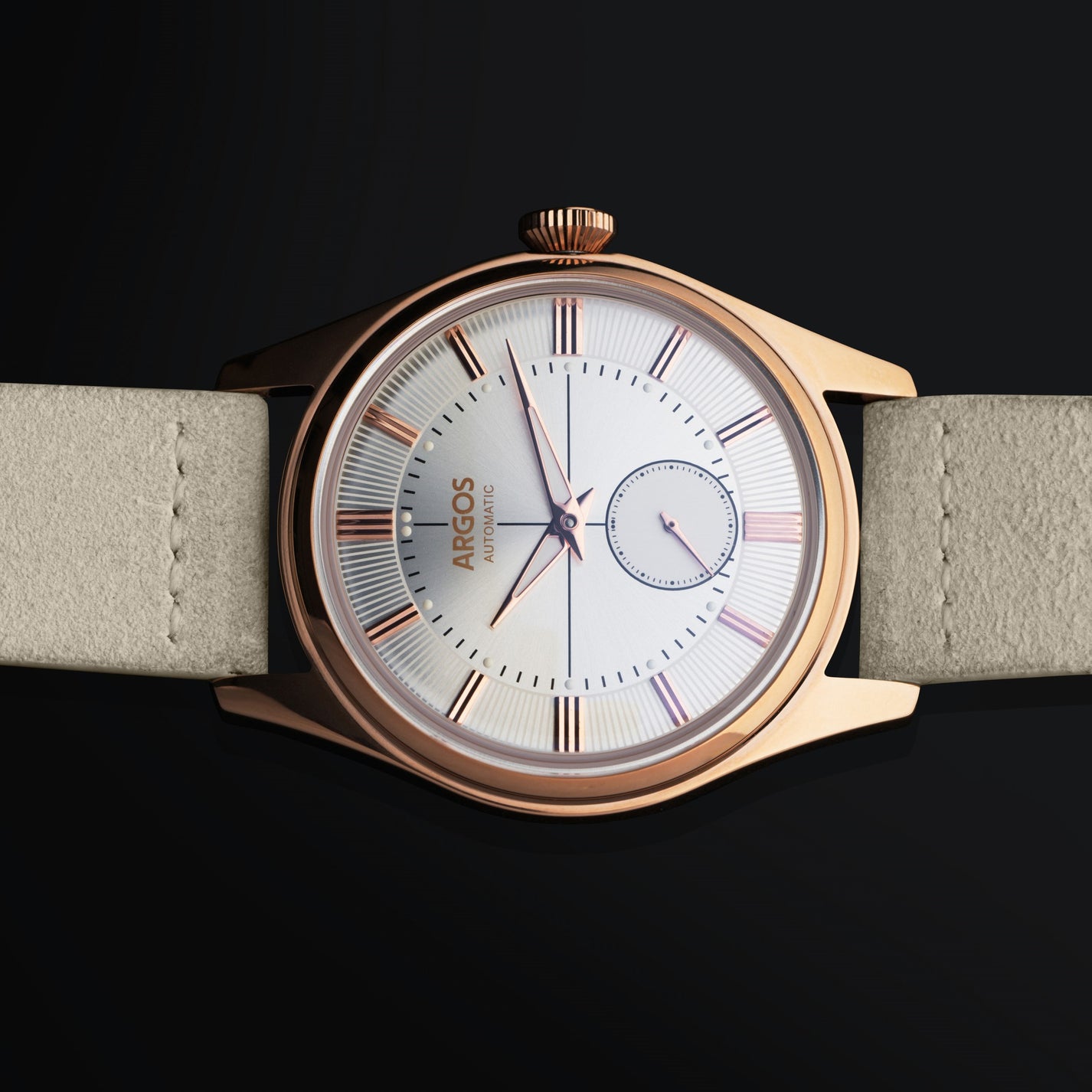 Argos Apollo III - Pearl White Rose Gold with Italian Suede Leather Strap