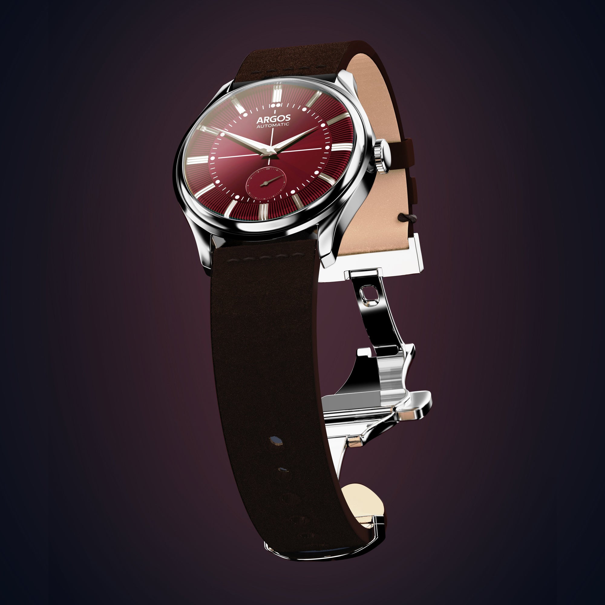 Argos Apollo III - Wine Red Silver with Italian Suede Leather Strap